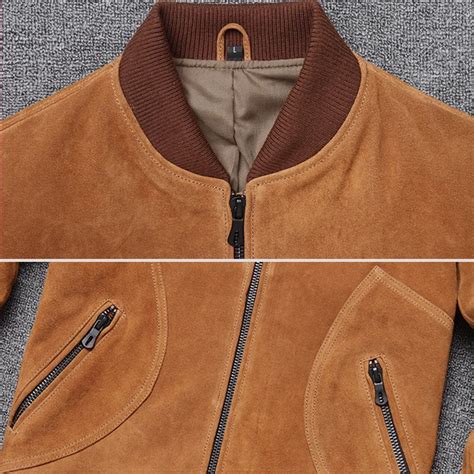 Коричневая куртка Авиатор из натуральной коровьей замши Осенняя натуральная яловая кожа