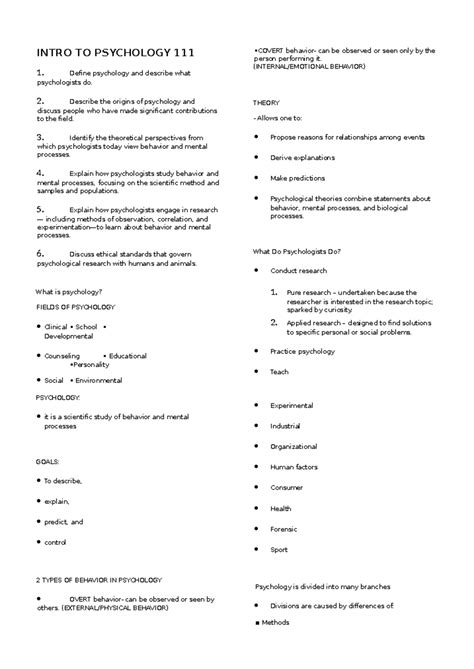 Introduction To Psychology Week 1 2 Lecture Notes Intro To Psychology