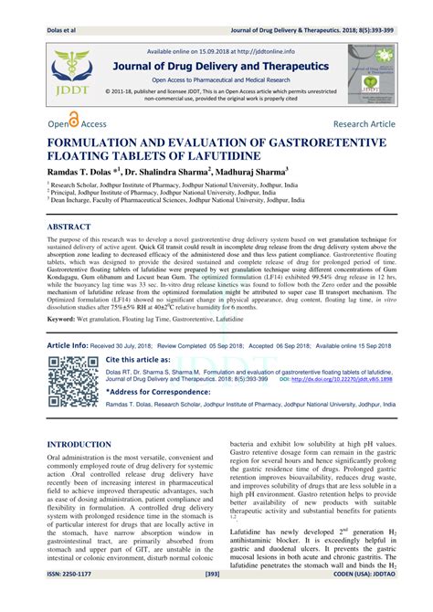 Pdf Formulation And Evaluation Of Gastroretentive Floating Tablets Of Lafutidine
