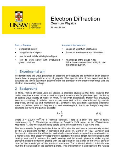 Electron Diffractionstudent Notesv1 3 Pdf