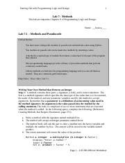 Lab Babe Worksheet Doc Starting Out With Programming Logic And Design Lab Methods