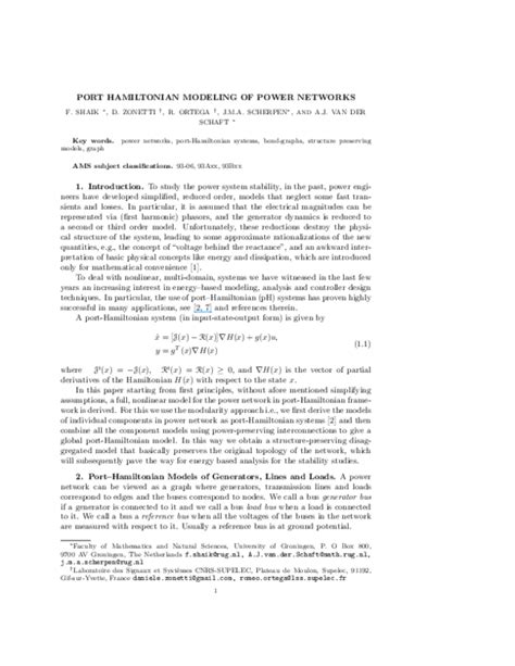Pdf Port Hamiltonian Modeling Of Power Networks Jacquelien Scherpen