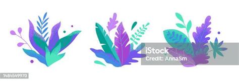 식물 미래 지향적 인 세트입니다 나뭇잎과 꽃은 추상적인 현대적인 평면 스타일로 장식되어 있다 심플한 디자인 흰색 배경에 분리된 요소입니다 벡터 귀여운 삽화입니다 0명에 대한