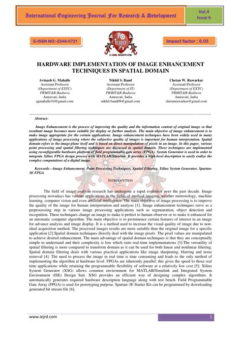 Pdf Hardware Implementation Of Image Enhancement Techniques In