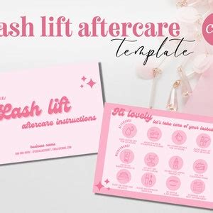 Pink Lash Lift Aftercare Card Template Lash Lift Aftercare Lash Tech Aftercare Card Editable