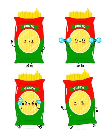 Premium Vector Funny Cute Happy Spaghetti Characters Bundle Set