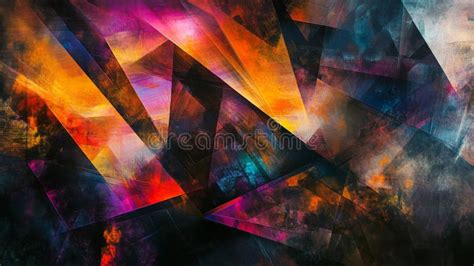 Vibrant Abstract Geometric Art With Dynamic Triangles And Cosmic Colors Stock Illustration