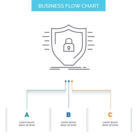 Defence Firewall Protection Safety Shield Business Flow Chart Design With 3 Steps Line Icon
