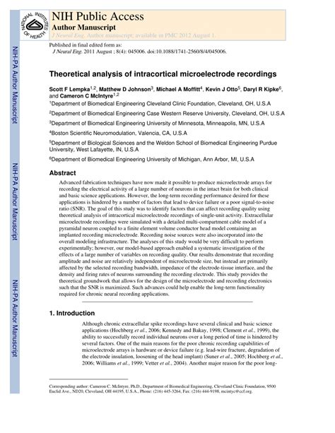 Pdf Theoretical Analysis Of Intracortical Microelectrode Recordings