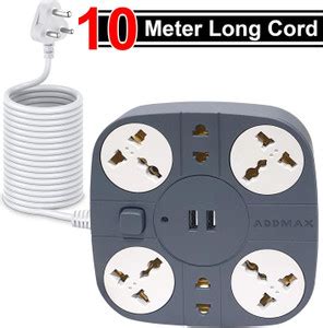 Addmax Extension Cord With 6 Socket 2 USB Port Fire Flame Proof With 10 METER LONG CORD 10 A