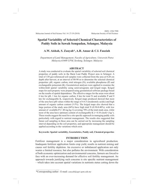 Pdf Spatial Variability Of Selected Chemical Characteristics Of Paddy