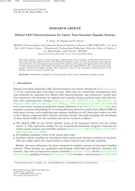 Pdf Dilated Lmi Characterizations For Linear Time Invariant Singular