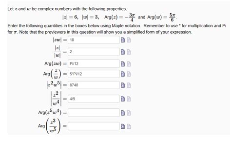 Solved Let Z And W Be Complex Numbers With The Following Chegg