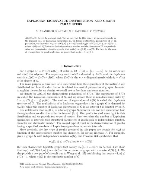 Pdf Laplacian Eigenvalue Distribution And Graph Parameters