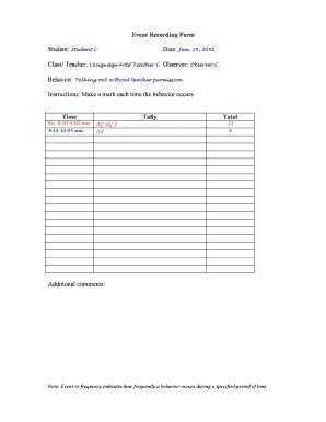Printable Behavior Frequency Data Sheet Forms And Templates