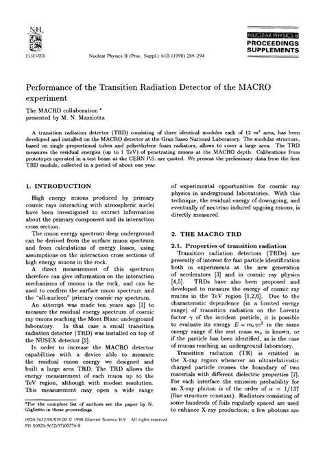 Pdf Performance Of The Transition Radiation Detector Of The Macro Experiment