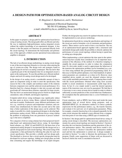 pdf a design path for optimization based analog circuit design