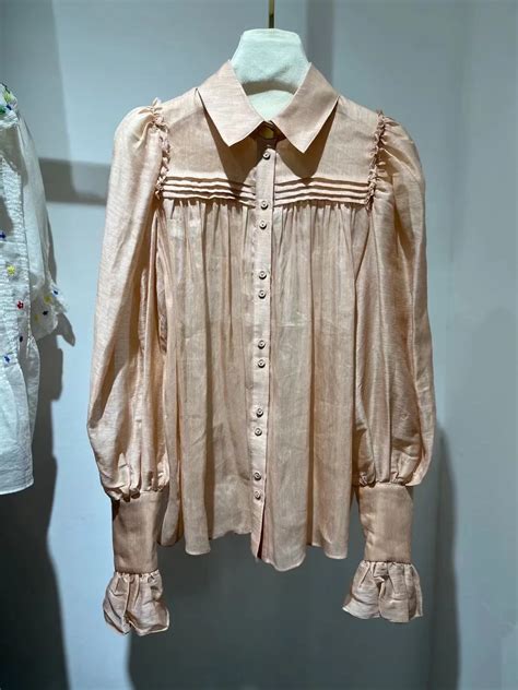 여성용 실크 린넨 블라우스 턴다운 칼라 싱글 브레스티드 러플 숄더 셔츠 Aliexpress