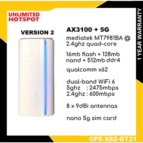New Launch Modified 5g Modem Cpe X62 Gt21 Ax3100 Mt7981ba 2 4ghz