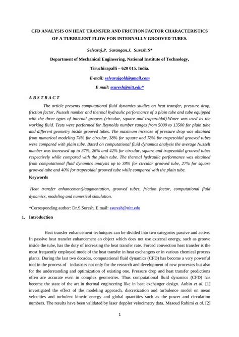 Pdf Cfd Analysis On Heat Transfer And Friction Factor Characteristics Of A Turbulent Flow