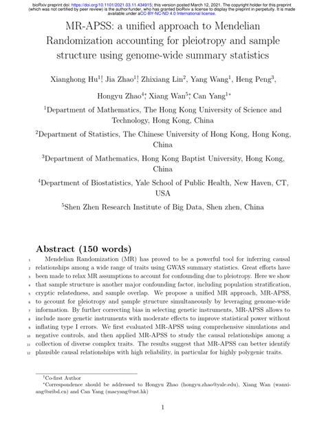 Pdf Mr Apss A Unified Approach To Mendelian Randomization Accounting For Pleiotropy And