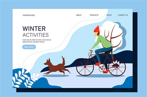 공원에서 개와 함께 자전거를 타고 남자 활동적인 라이프 스타일 야외 활동의 개념 플랫 스타일로 벡터 겨울 그림 12월에 대한 스톡 벡터 아트 및 기타 이미지 Istock