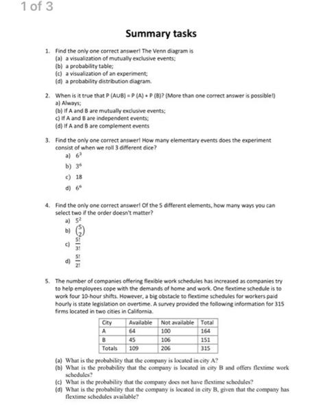 Solved 1 Of 3 Summary Tasks 1 Find The Only One Correct