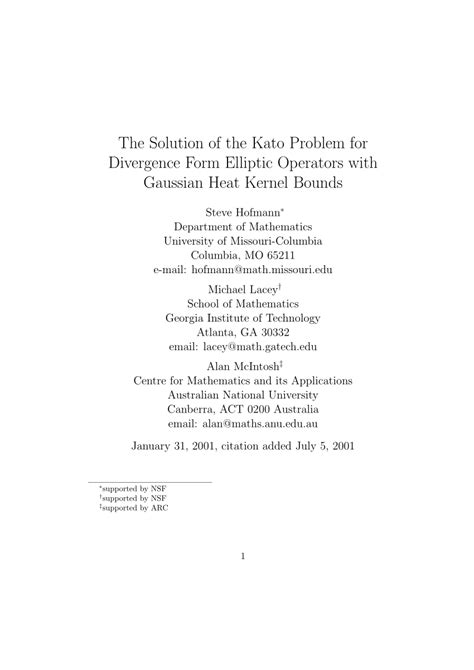 Pdf The Solution Of The Kato Problem For Divergence Form Elliptic Operators With Gaussian Heat