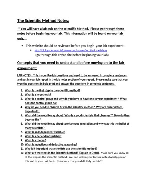 Scientific Method Notes For Lab Revised Pdf