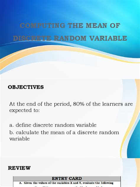 Computing The Mean Of Discrete Random Variable Pdf