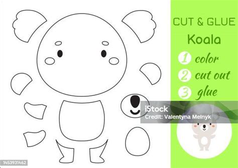 색칠 잘라 및 접착제 종이 작은 코알라 공예품 활동 페이지를 잘라내어 붙여 넣습니다 미취학 아동을위한 교육 게임 Diy 워크 시트 어린이 논리 게임 퍼즐 벡터 스톡 일러스트