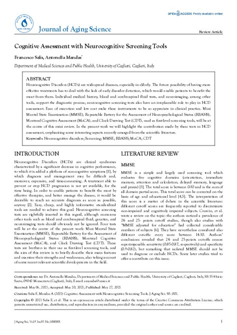 Pdf Cognitive Assessment With Neurocognitive Screening Tools