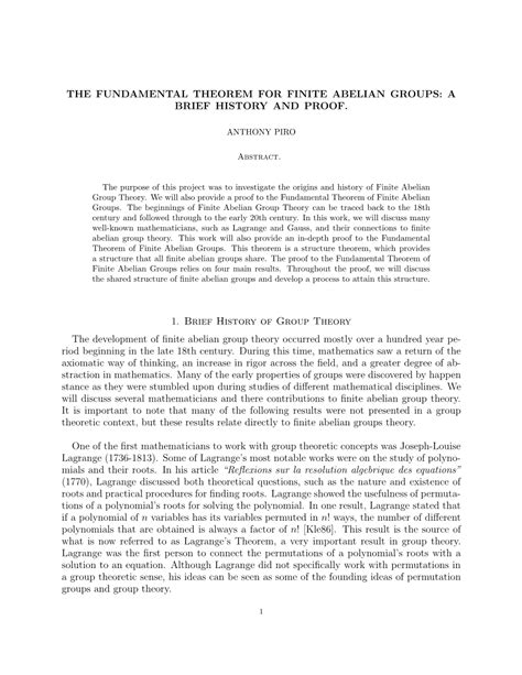 the fundamental theorem for finite abelian groups a brief history and