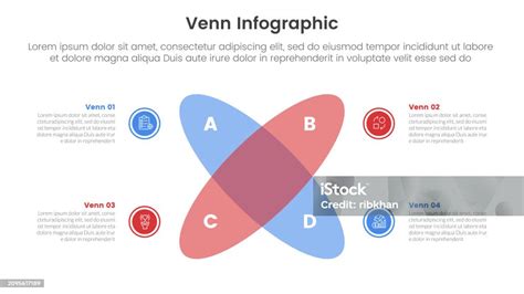 Venn Diagram Infographic Template Banner With Round Rectangle X Shape On Center With 4 Point