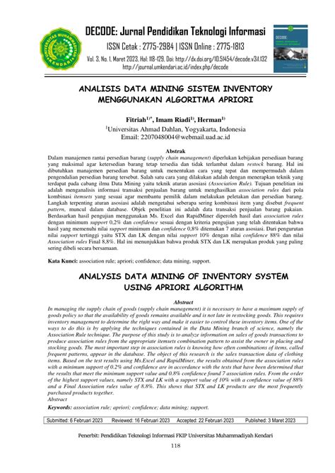 Pdf Analisis Data Mining Sistem Inventory Menggunakan Algoritma