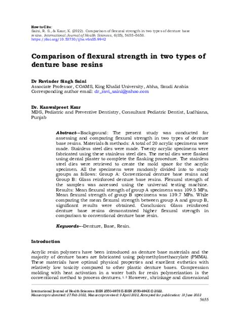 Pdf Comparison Of Flexural Strength In Two Types Of Denture Base Resins