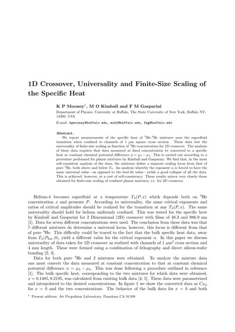 pdf 1d crossover universality and finite size scaling of the