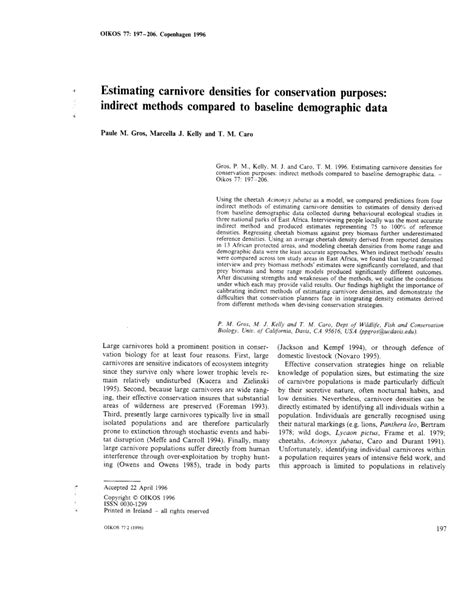 Pdf Estimating Carnivore Densities For Conservation Purposes Indirect Methods Compared To