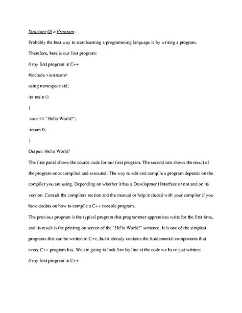 Document 7 Lecture Note Of Cpp Structure Of A Program Probably