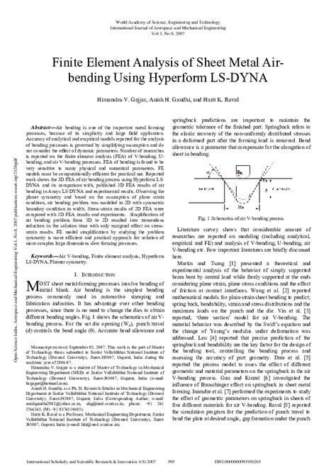 Pdf Finite Element Analysis Of Sheet Metal Airbending Using Hyperform Ls Dyna