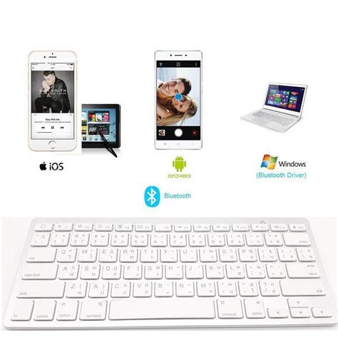 Keyboard Bluetooth สีขาว แป้นพิมพ์บลูทูธไร้สาย คีย์บอร์ดบลูทูธ Th En ไม่ต้องใช้หัว Usb บร็อง