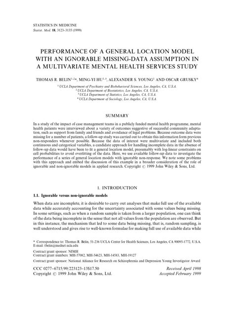 Performance Of A General Location Model With An Ignorable Missing Data Assumption In A