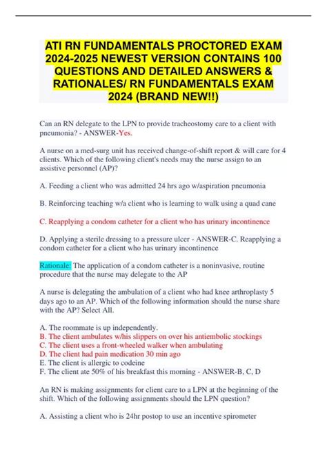Ati Rn Fundamentals Proctored Exam Newest Version Contains 100 Questions And Detailed Answers