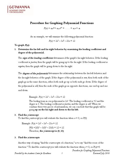 Graphing Polynomial Functions Pdf Factorization Zero Of A Function