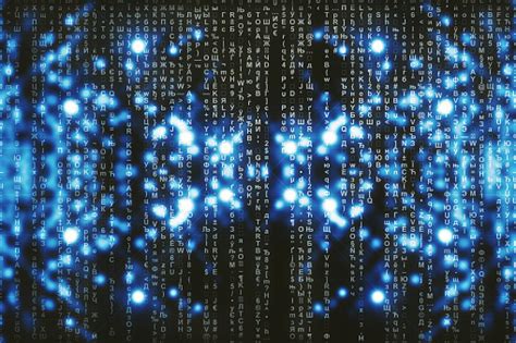 블루 매트릭스 디지털 배경입니다 추상적인 사이버 공간 개념 캐릭터가 아래로 떨어집니다 기호 스트림에서 행렬 가상 현실 디자인 복잡한 알고리즘 데이터 해킹 시안 디지털 스파크