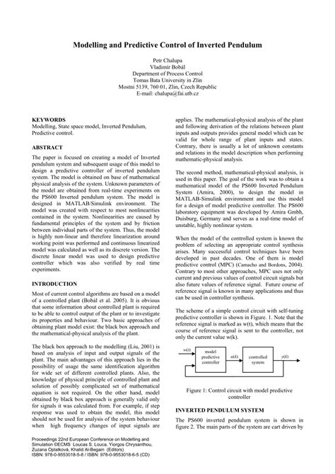 Pdf Modelling And Predictive Control Of Inverted Pendulum