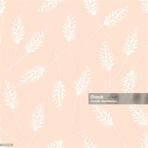 손으로 그린 섬세한 차분한 꽃 벡터 매끄러운 패턴은 파스텔 색상입니다 밝은 분홍색 배경에 팜파스 풀의 원추형의 가벼운 꽃이 핌