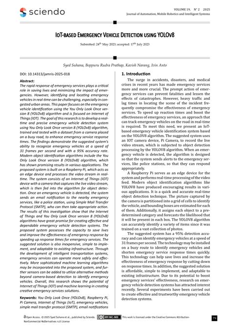 Pdf Iot Based Emergency Vehicle Detection Using Yolov8