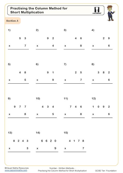 Multiplication Column Method Examples Free Teaching Resources