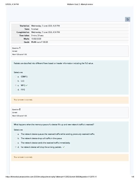 Data Communication And Networking Midterm Quiz Attempt Review No First In First Out Studocu